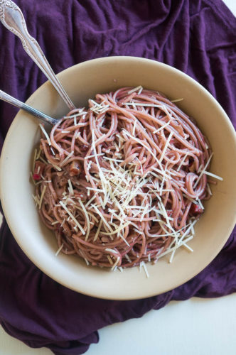 Red Wine Spaghetti with Shallots and Pancetta - Kitschen Cat